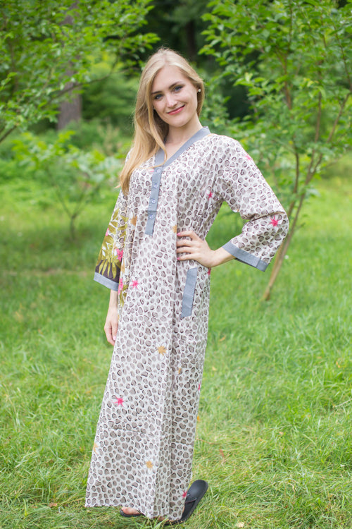 Off-White Brown Simply Elegant Style Caftan in Fun Leopard Pattern ...